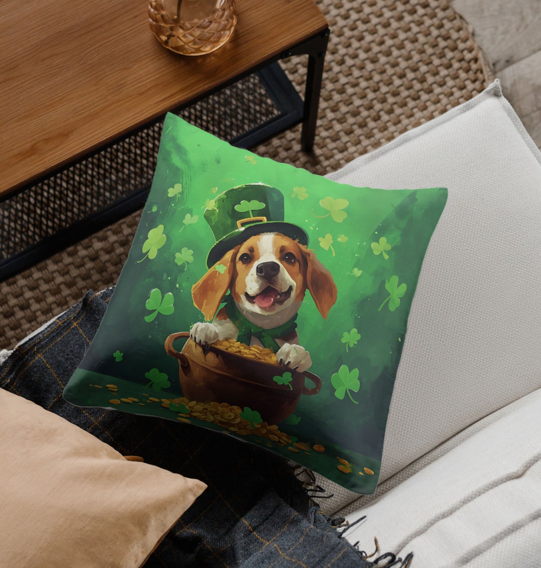 St Patrick's Day Beagle Pillow, Cute Beagle Pillow and Cover, Birthday ...