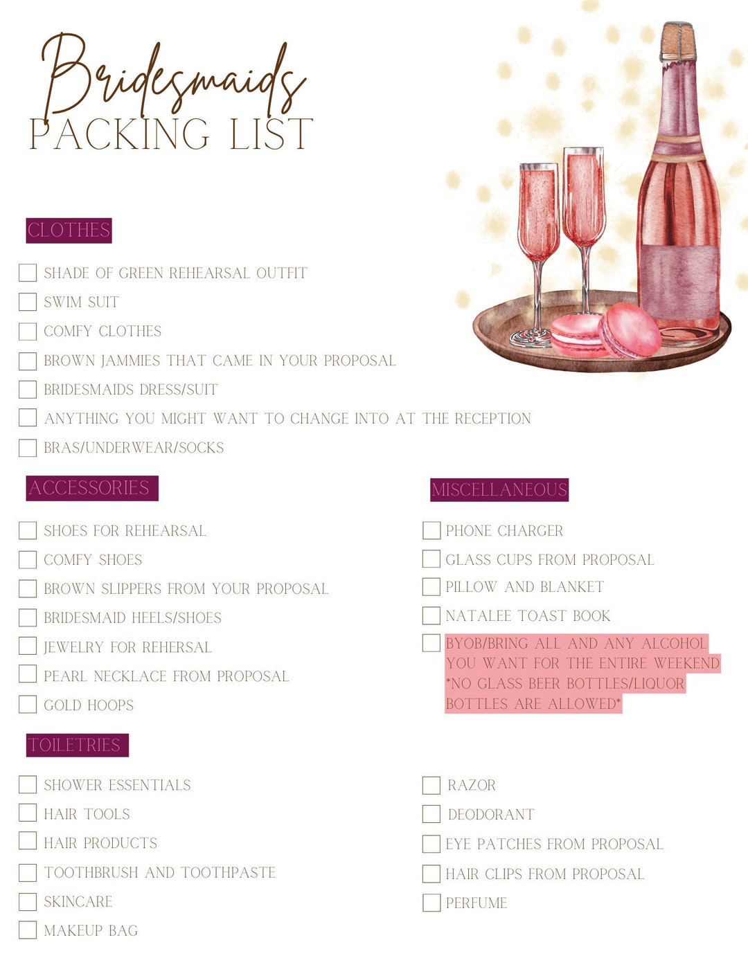 Bridesmaid Packing List - Etsy