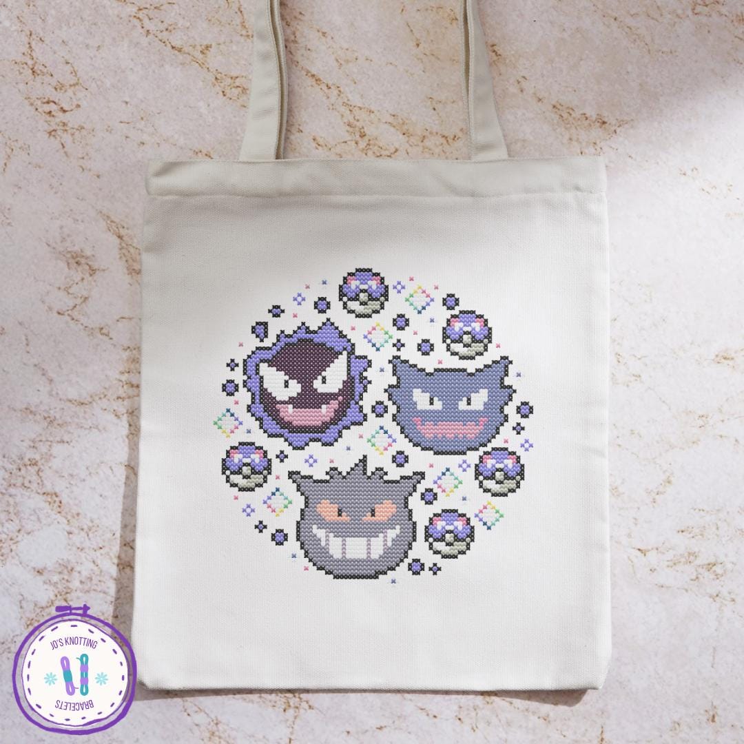 Gastly Haunter Gengar Evolution Cross Stitch Pattern Chart Easy Pokémon ...