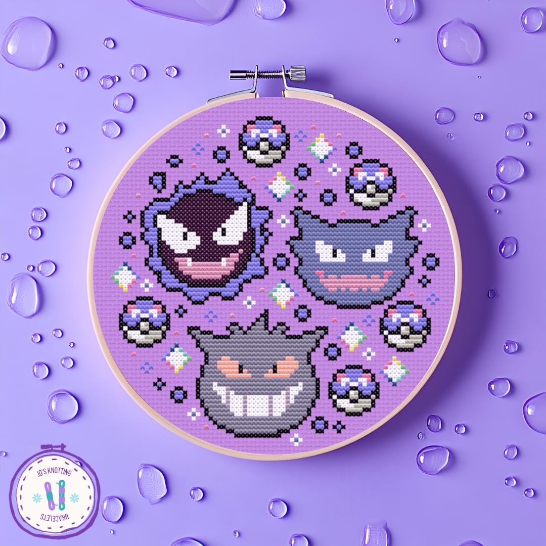 Gastly Haunter Gengar Evolution Cross Stitch Pattern Chart Easy Pokémon ...