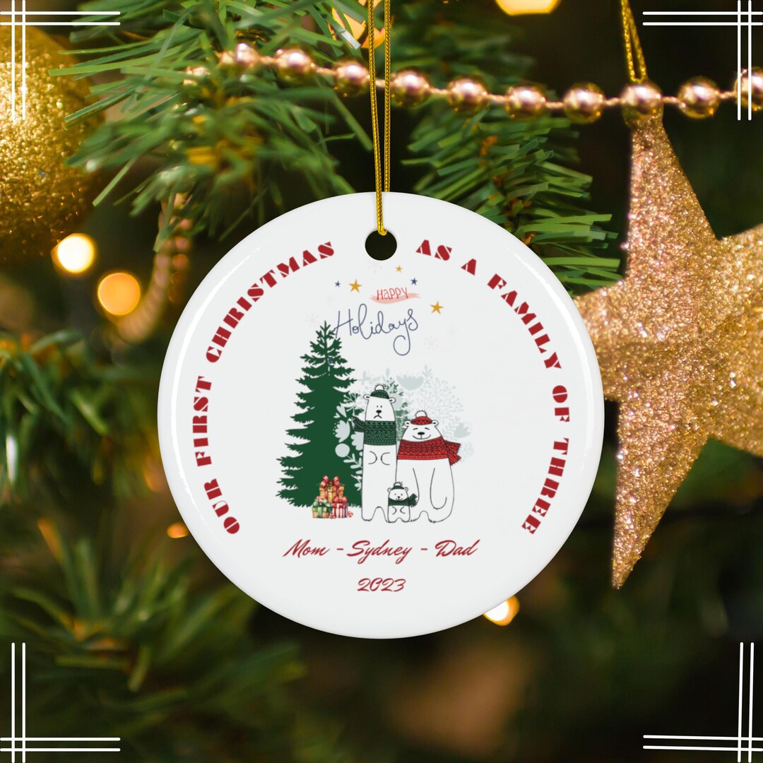 Personalized Ceramic Christmas Baby Name Ornament, Family of 3 New Baby ...