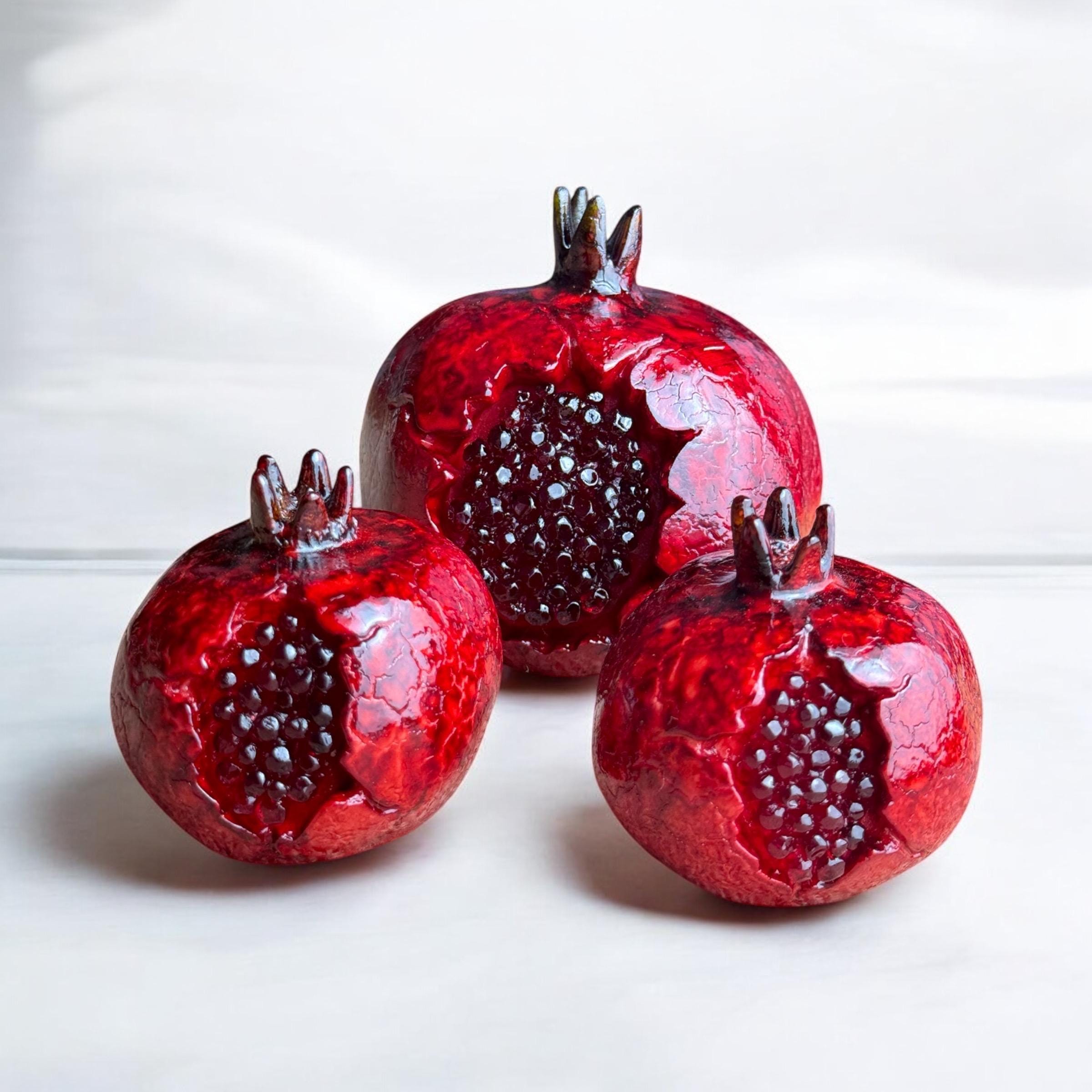 Handmade Ceramic Pomegranate Set, Red Home Decor, Good Luck Ornament ...