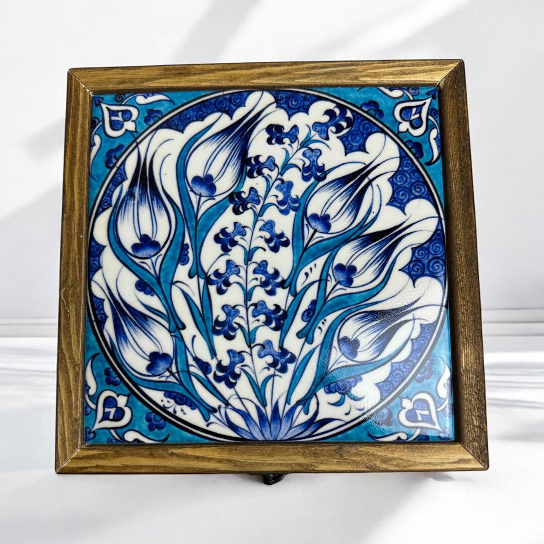 Handmade Blue Ceramic Tile Jewelry Box - Turkish Ottoman Design Wooden ...