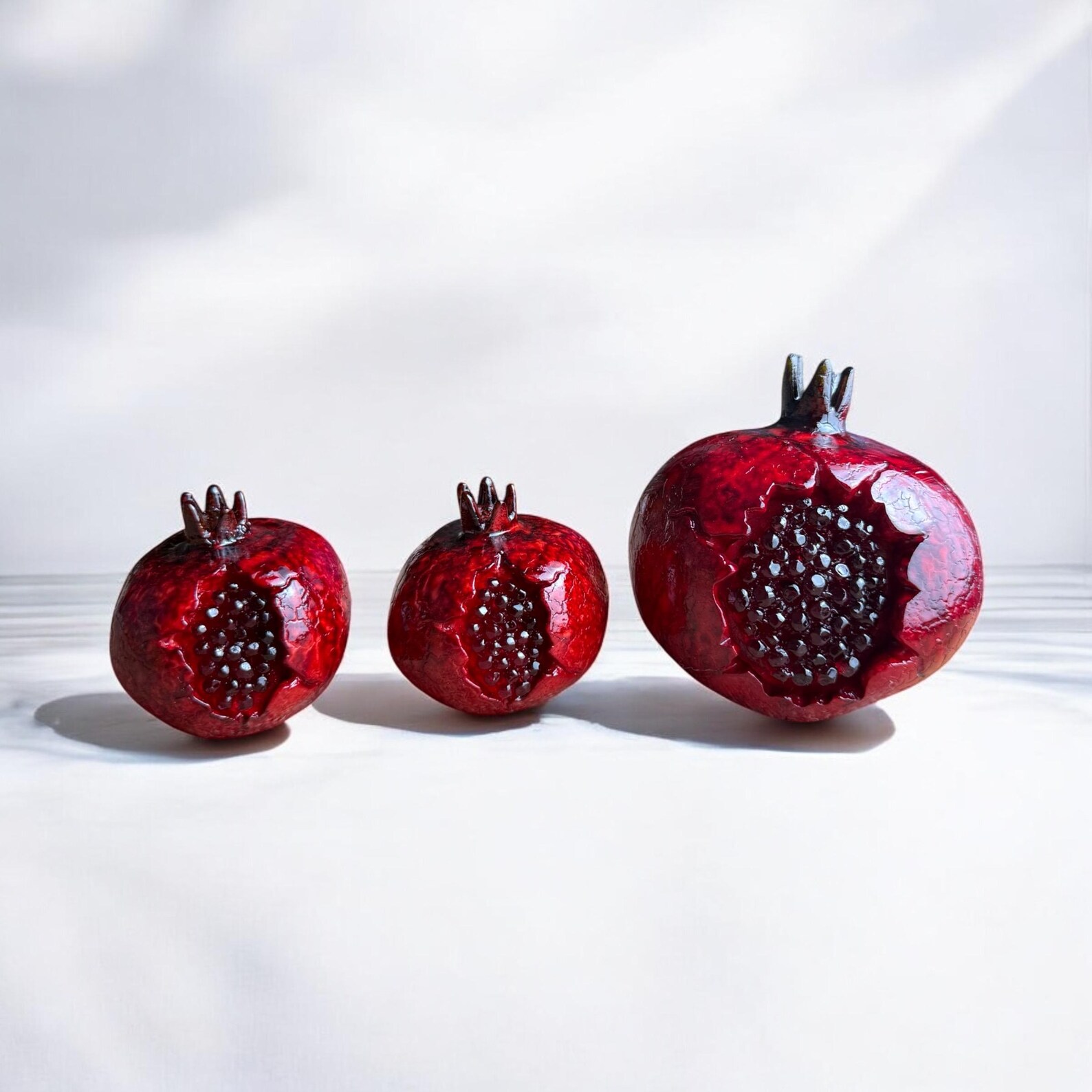 Handmade Ceramic Pomegranate Set, Red Home Decor, Good Luck Ornament ...
