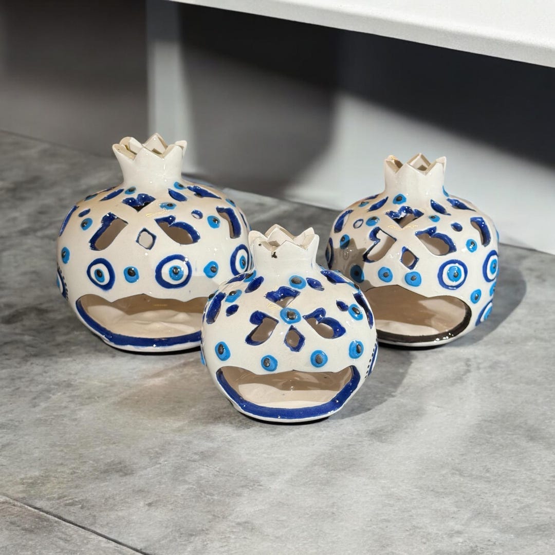 3 Size Handmade Ceramic Evil Eye Pomegranate Set turkish Nazar Decor ...