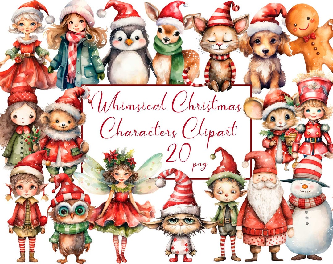 Whimsical Christmas Watercolour Charaters Clipart - Etsy