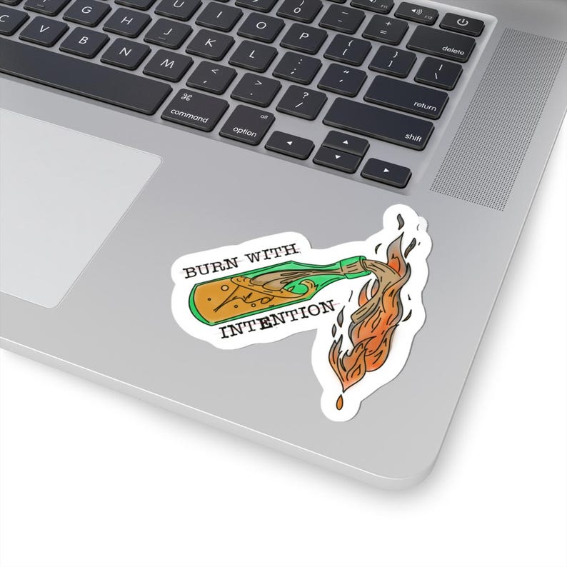 Burn With Intention - Green Flaming Bottle Sticker, Witchy Sticker ...
