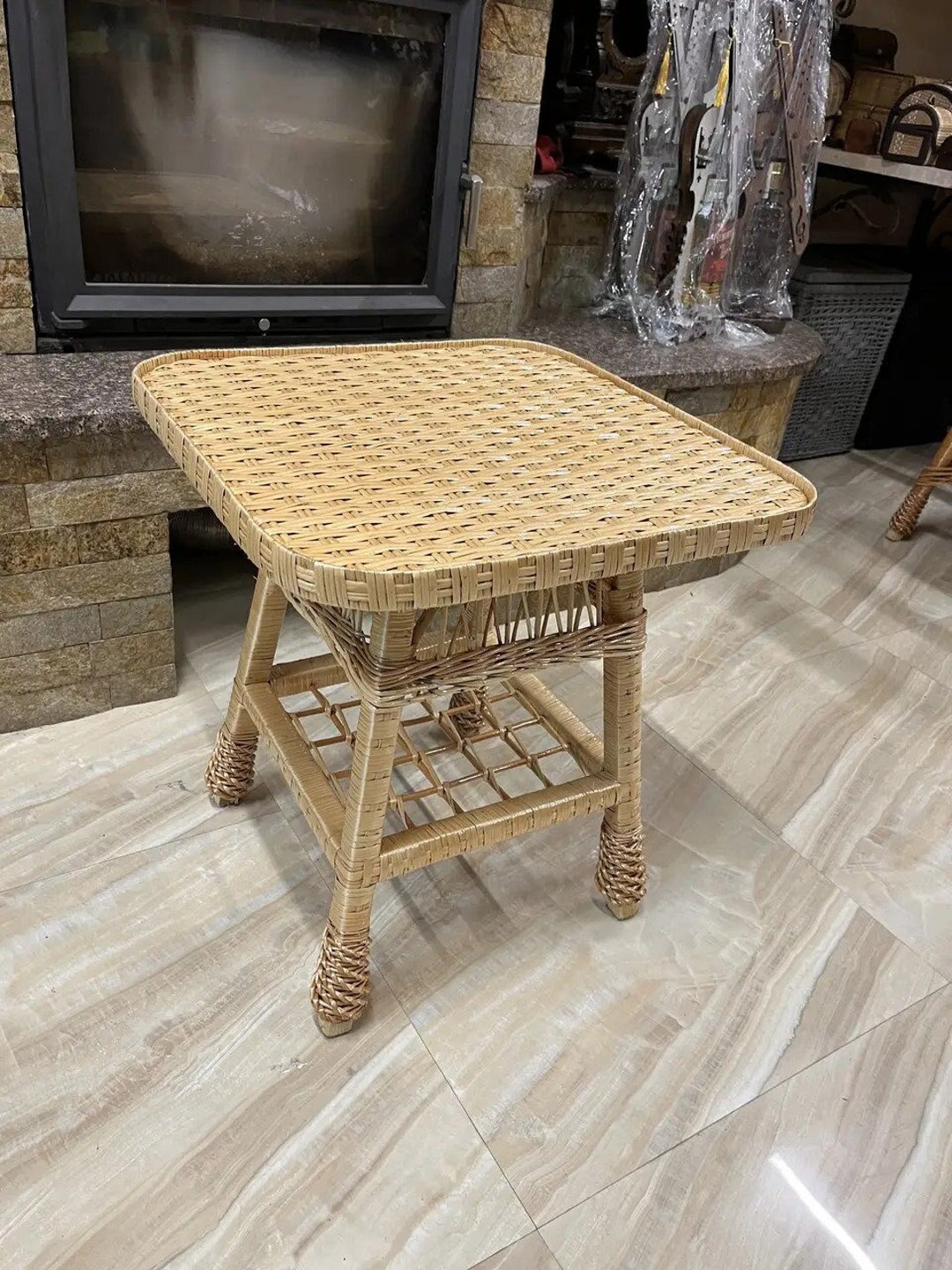 Square Wicker Coffee Table Small Rattan Coffee Table Boho Square Coffee ...