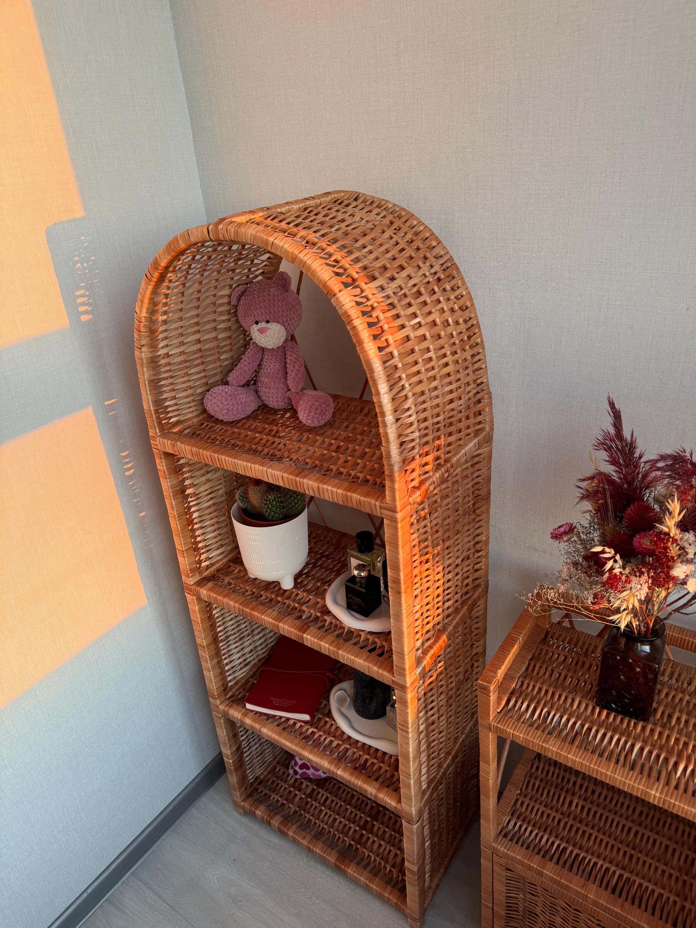 Natural Arched Wicker Book Shelf Handmade Rattan Bookcase Boho ...