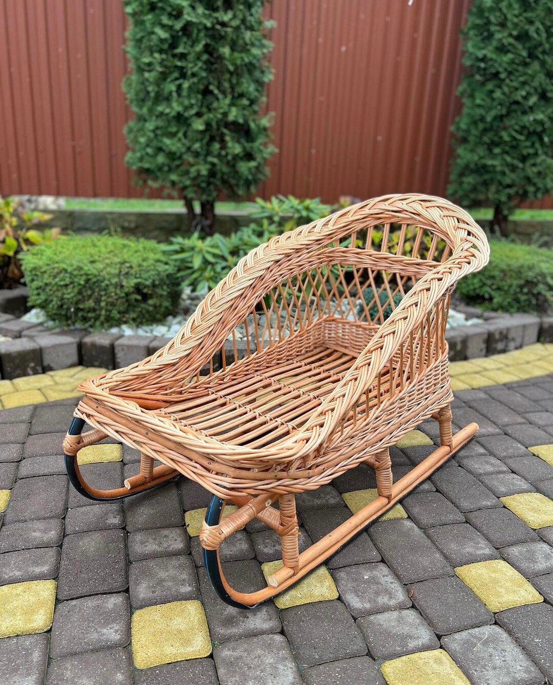 Wicker Sled Rattan Santa Wooden Sleigh Gift for Kids Handmade Wicker ...