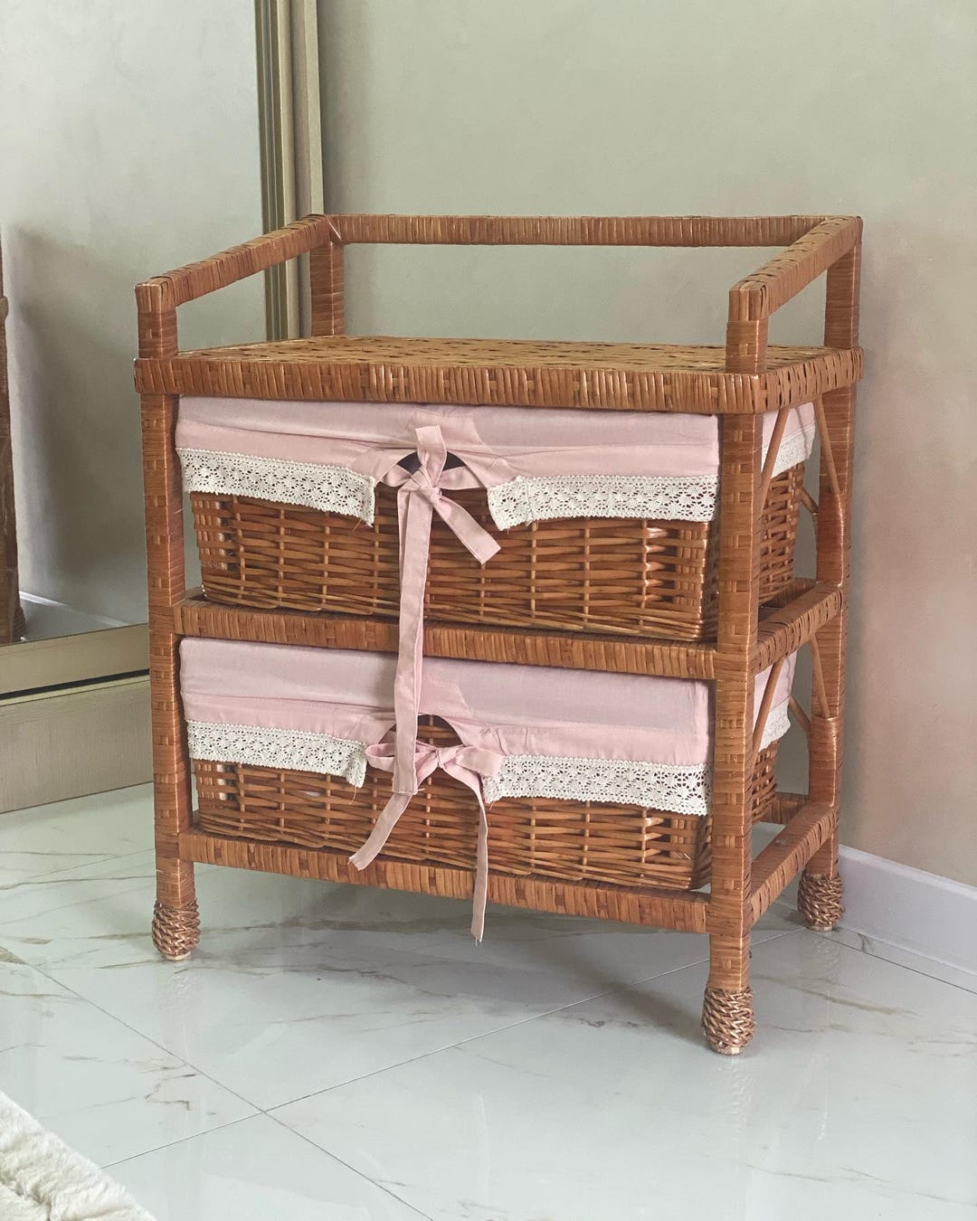 Natural Wicker Chest of Drawers Ecofriendly Rattan Dresser Handmade ...
