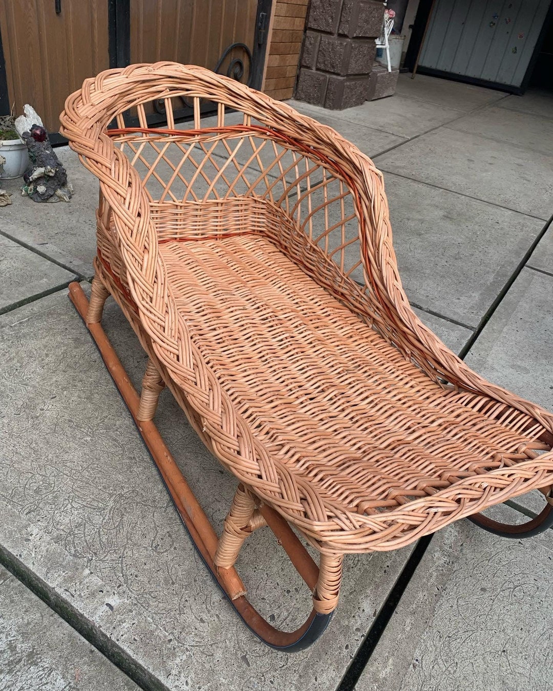 Natural Wicker Sled Handmade Santa Wooden Sleigh Ecofriendly Children's ...