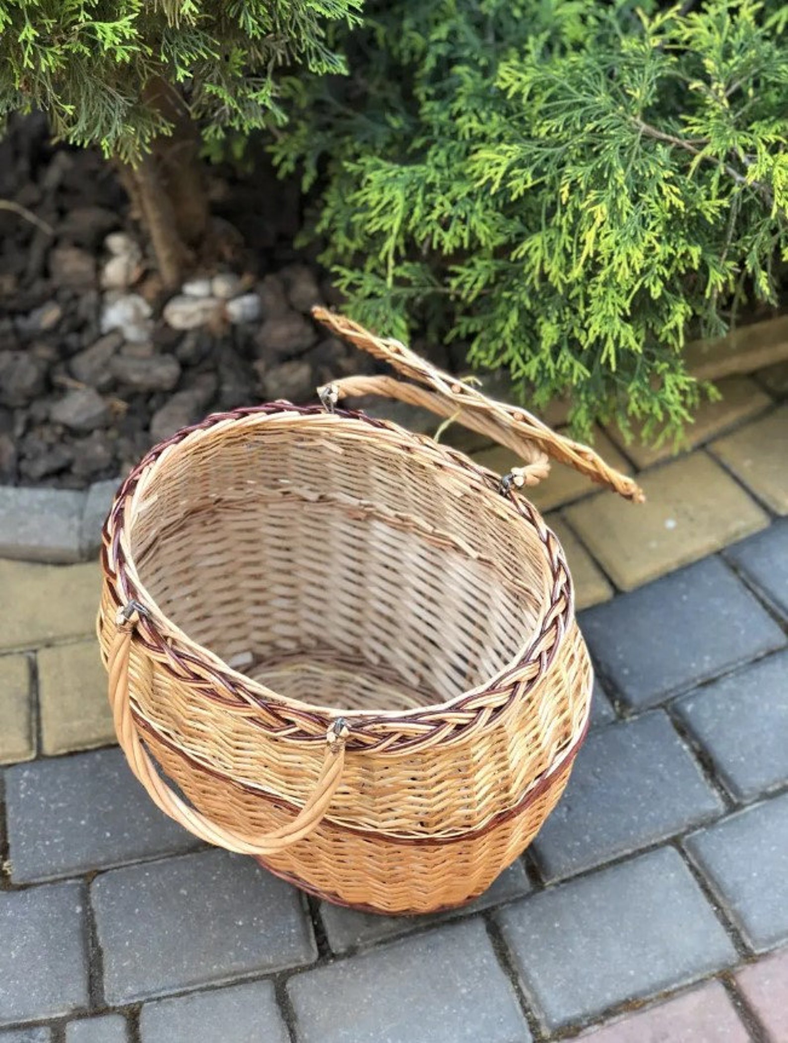 Wicker Basket With Handle Handmade Mushroom Basket Rustic Storage ...