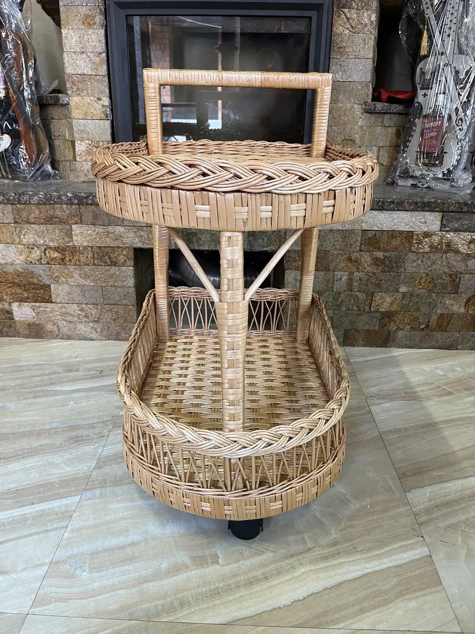 Wicker Bar Table Rattan Bar Cart Rattan Coffee Table Rolling Storage ...