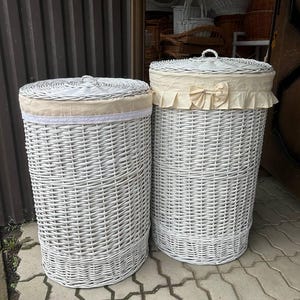 Eco-friendly White Wicker Toy Storage Lined Laundry Hamper With Lid ...