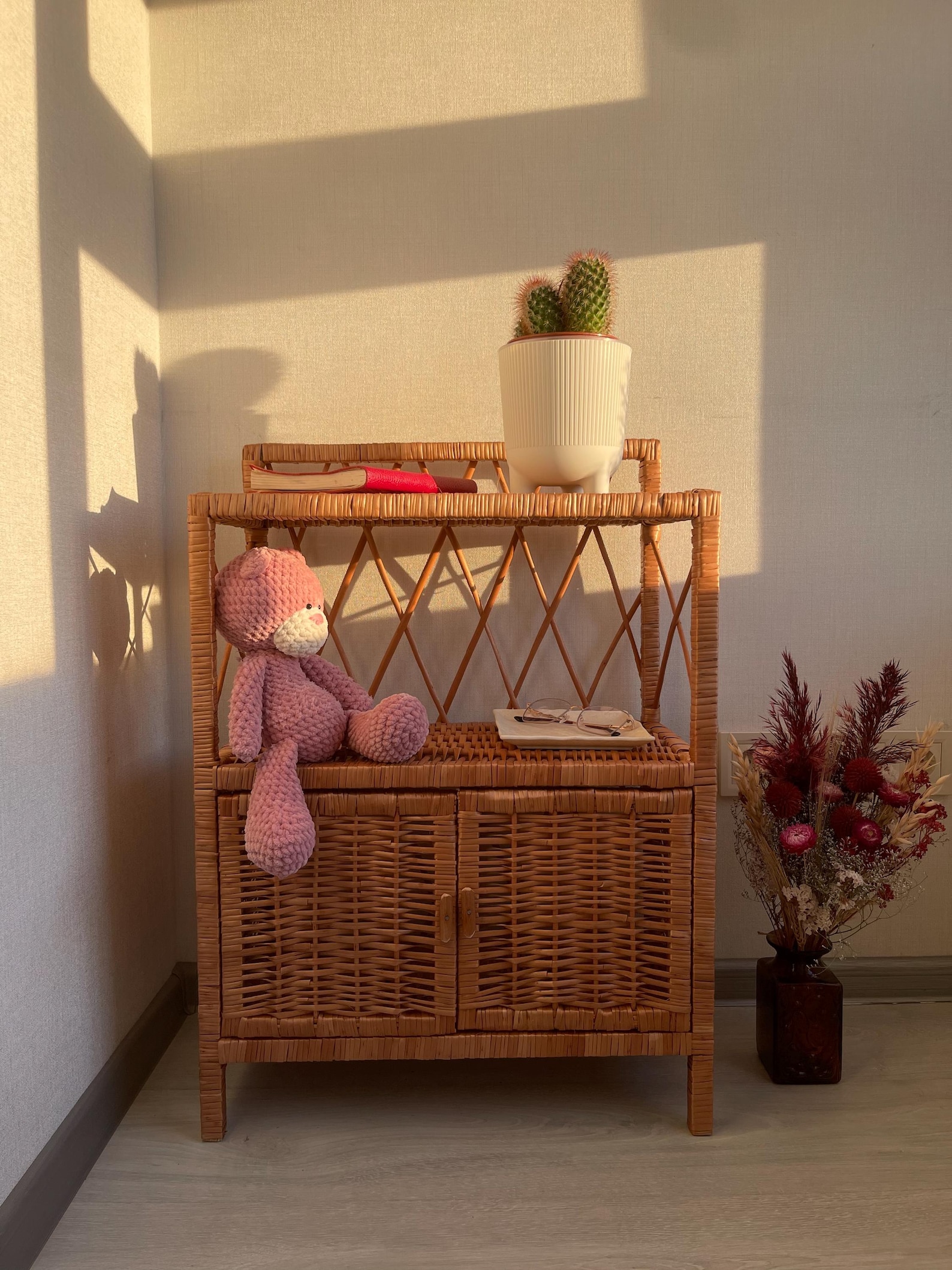 Wicker Small Cabinet With Doors Ecofriendly Bedside Table Rattan Night ...