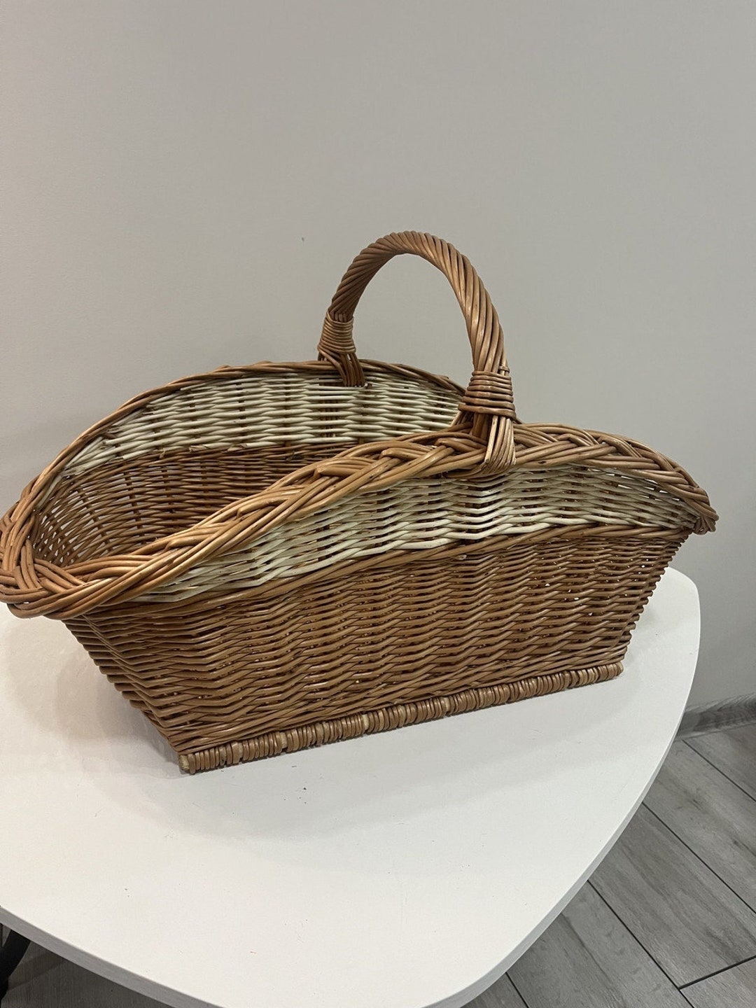 Wicker Basket Natural Log Carrier Firewood Storage Fireplace Decor ...