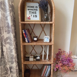 Arched Wicker Bookshelf Rattan Bookcase Plant Stand Boho Furniture Arch ...