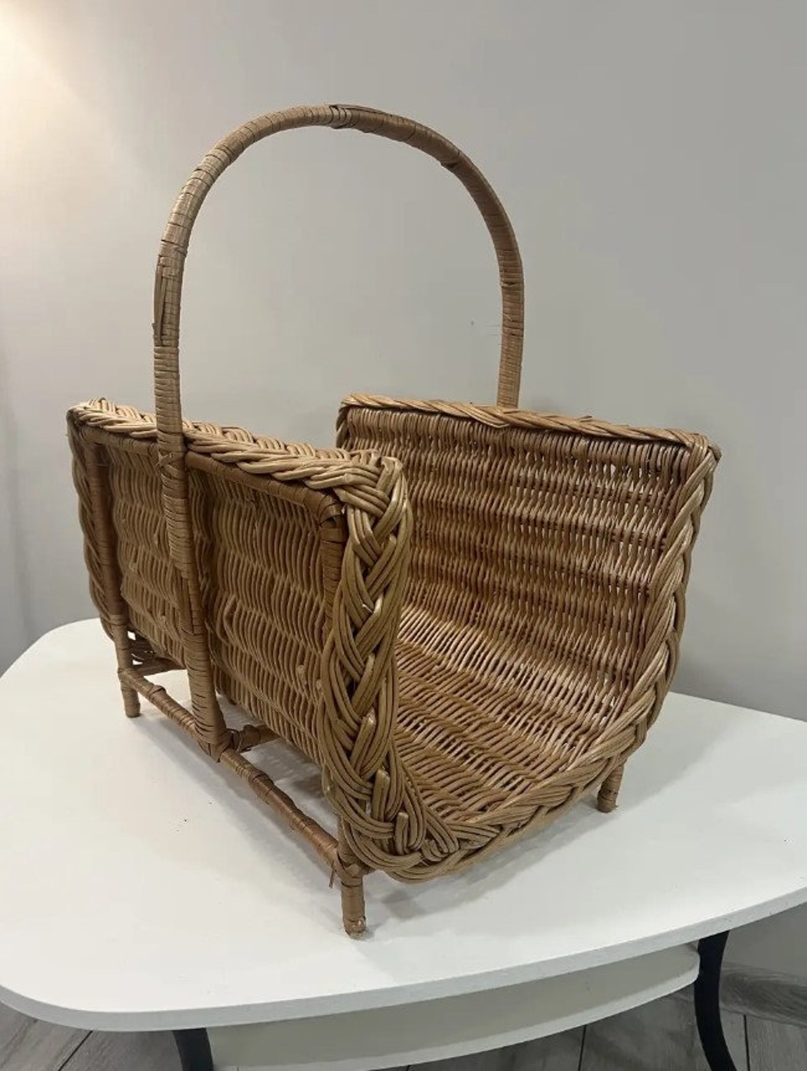 Natural Wicker Log Carrier Firewood Holder Indoor Fireplace Decor Log ...