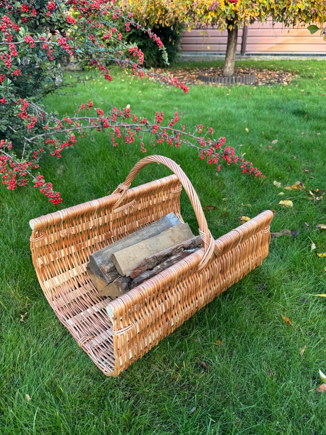 Rustic Firewood Holder Handmade Log Carrier Natural Wicker Basket ...