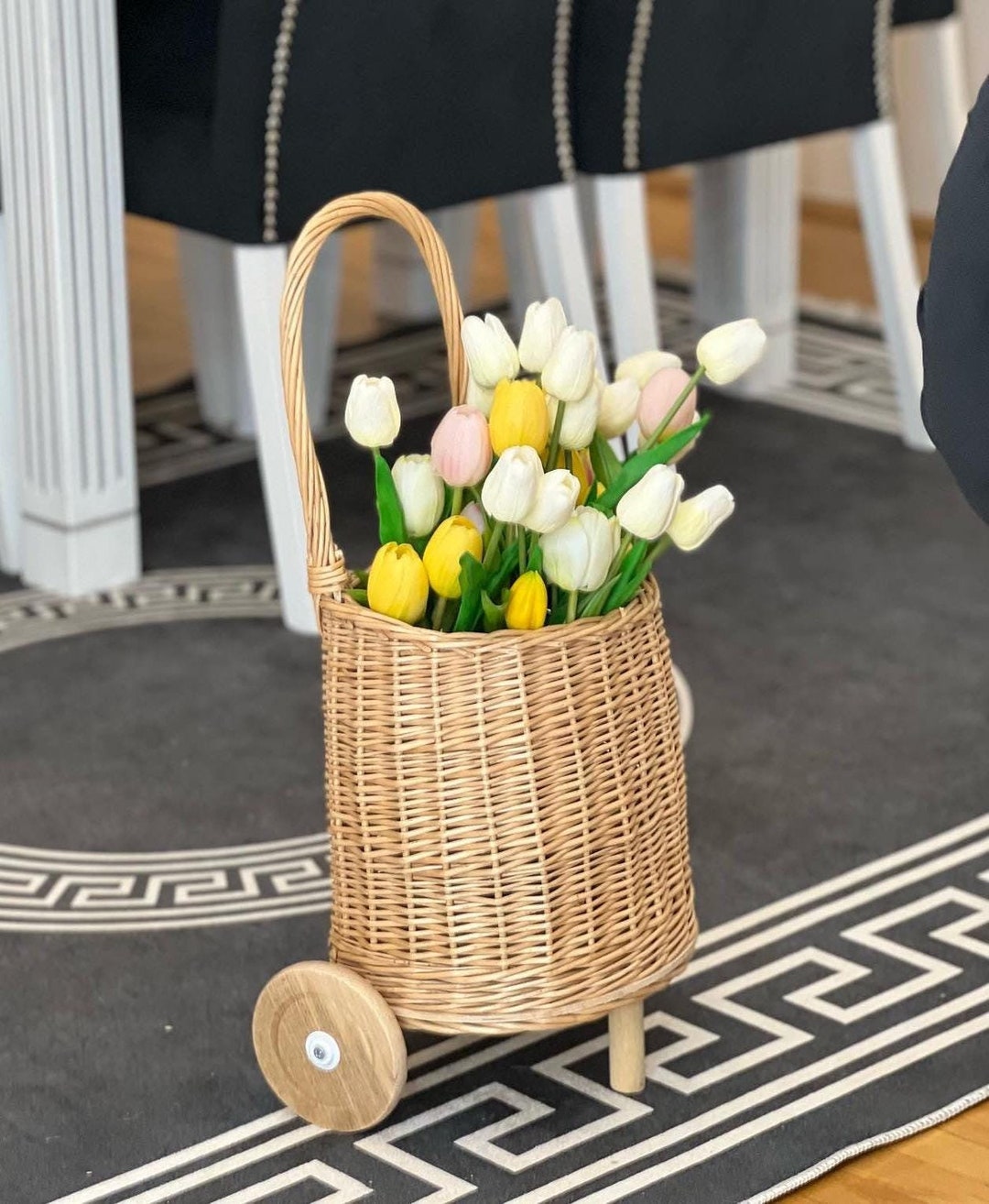 Natural Wicker Baby Carriage Trolley Basket Handmade Rattan Baby Cart ...