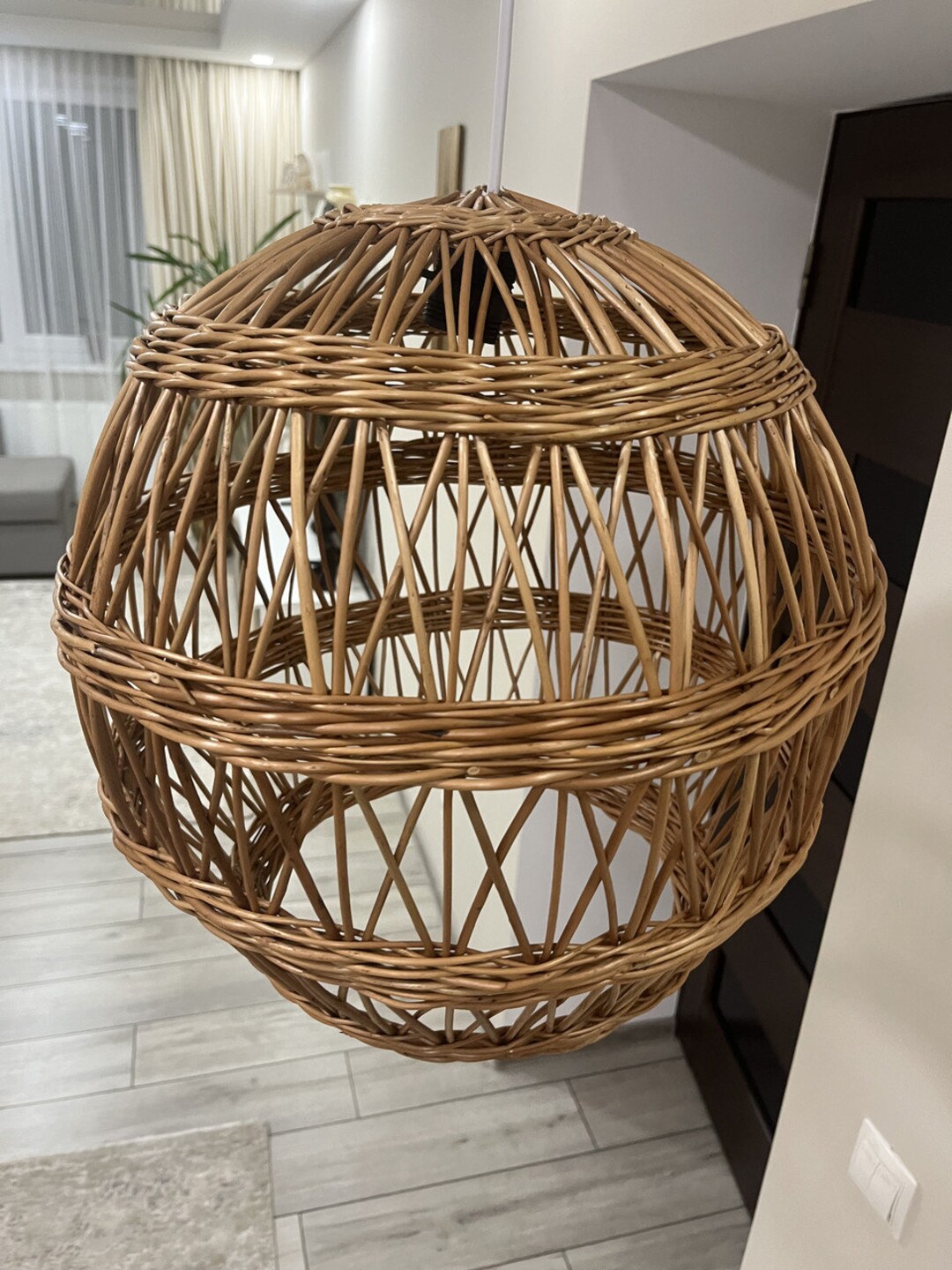 Wicker Round Lampshade Rattan Pendant Lamp Wicker Chandelier Woven ...