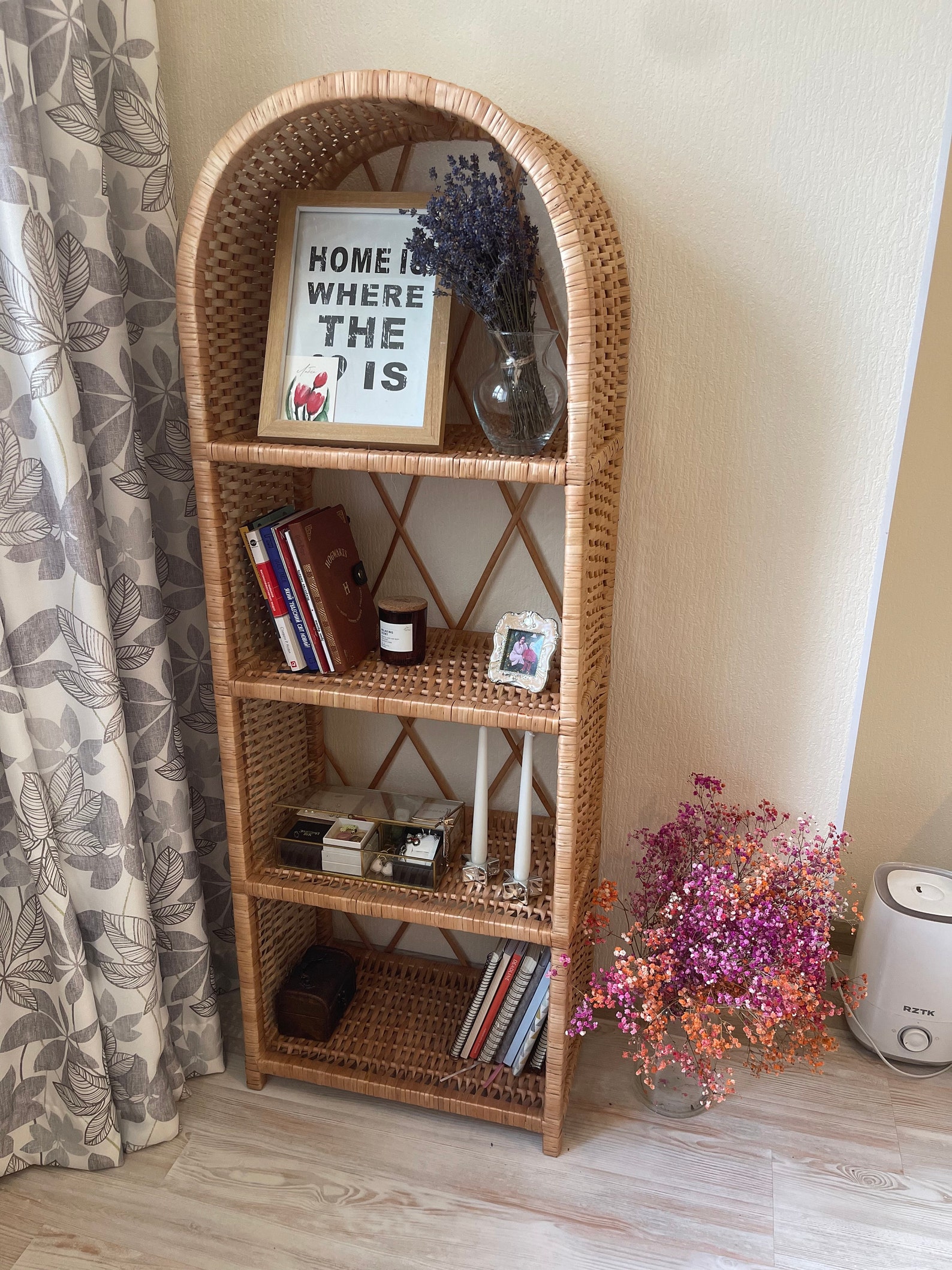 Arched Wicker Bookshelf Rattan Bookcase Plant Stand Boho Furniture Arch ...