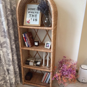 Arched Wicker Bookshelf Rattan Bookcase Plant Stand Boho Furniture Arch ...