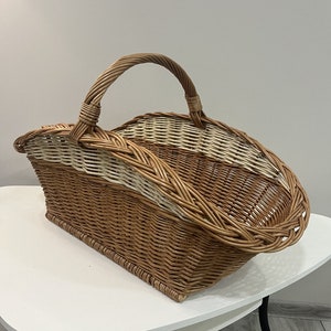 Wicker Basket Natural Log Carrier Firewood Storage Fireplace Decor ...