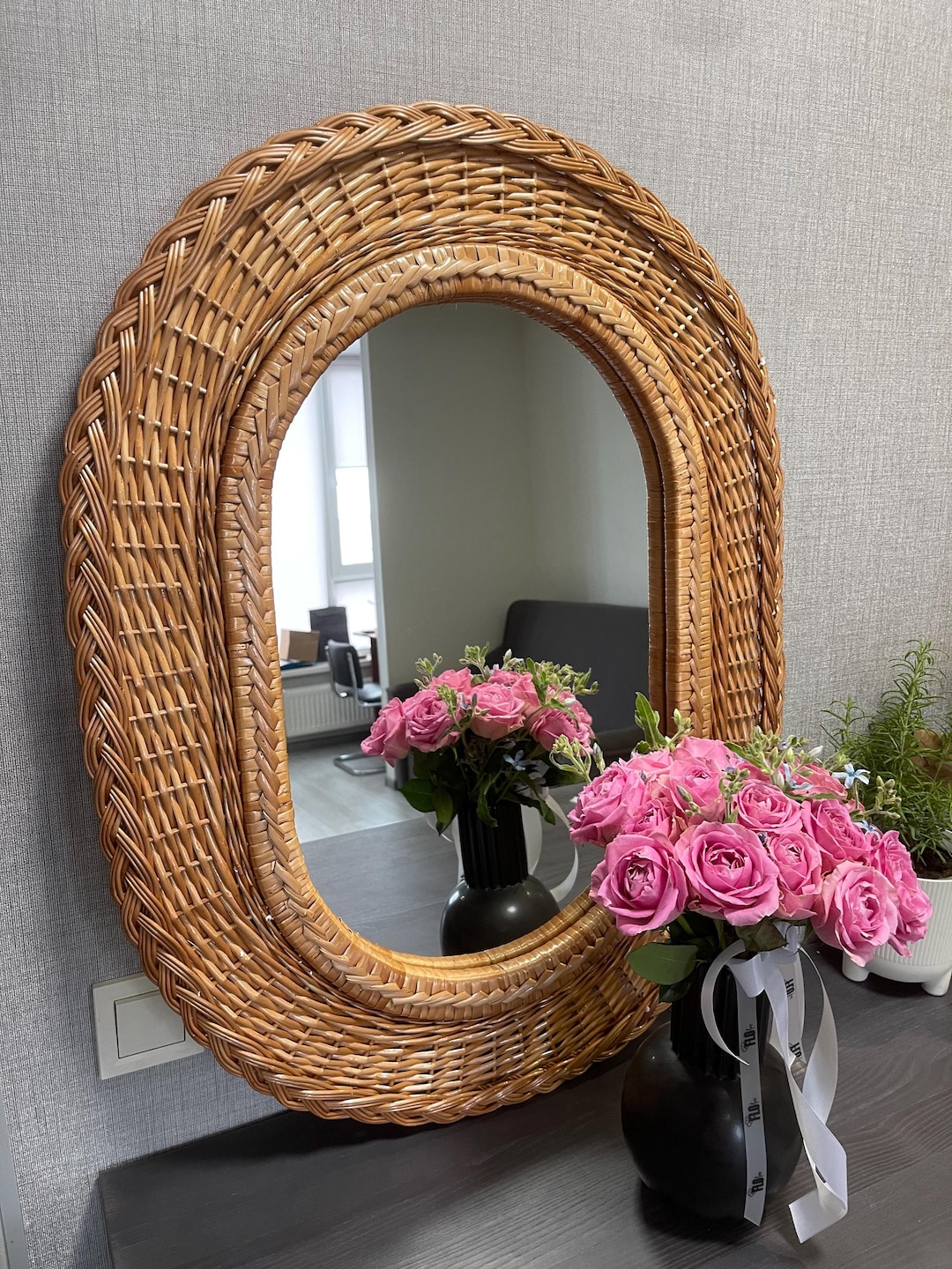 Rattan Mirror Oval Wicker Mirror Ecofriednly Boho Wall Hanging Mirror ...