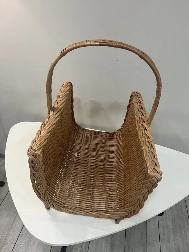 Natural Wicker Log Carrier Firewood Holder Indoor Fireplace Decor Log ...