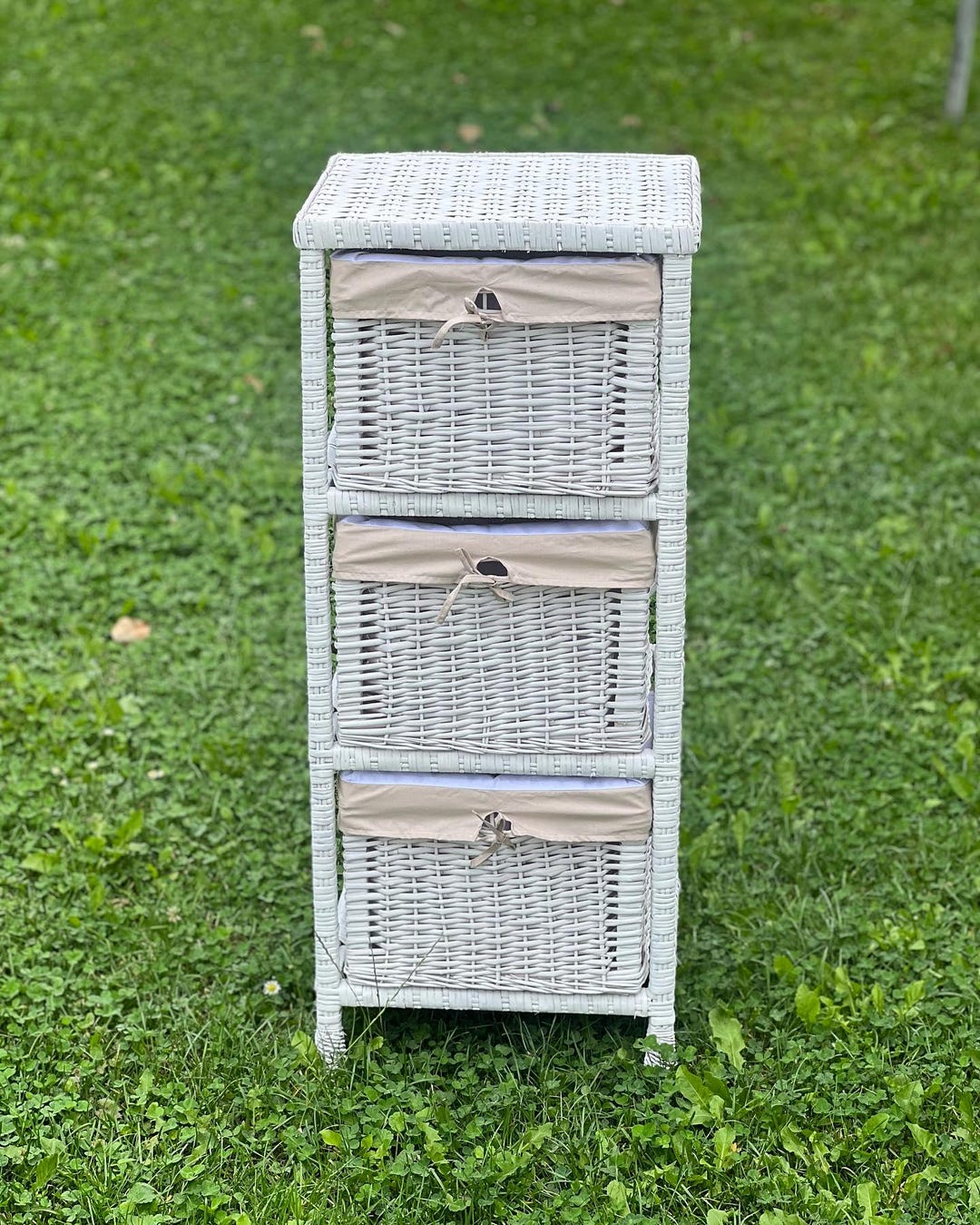 White Natural Wicker Chest of Drawers Ecofriendly Rattan Nightstand ...