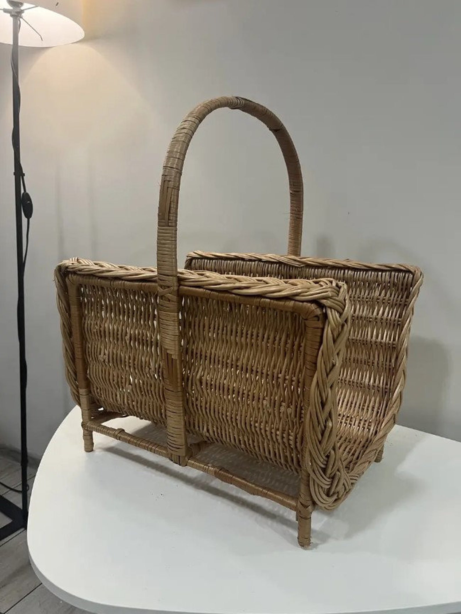 Natural Wicker Log Carrier Firewood Holder Indoor Fireplace Decor Log ...