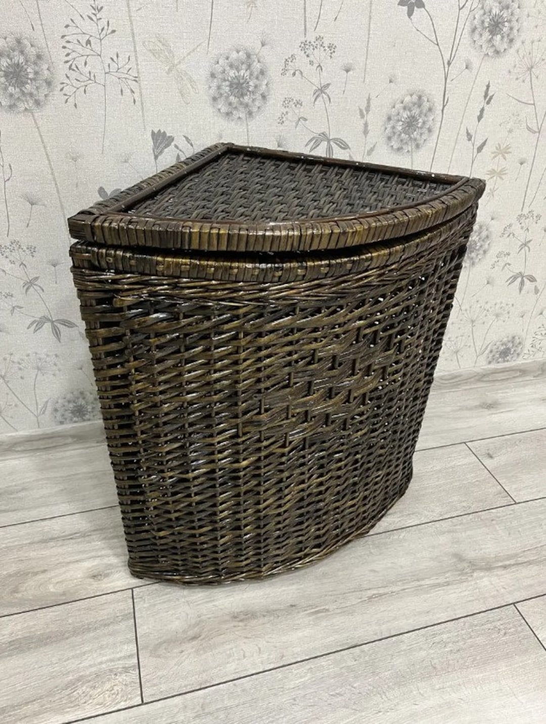 Wicker Corner Laundry Basket Natural Rattan Organizer Corner Hamper ...