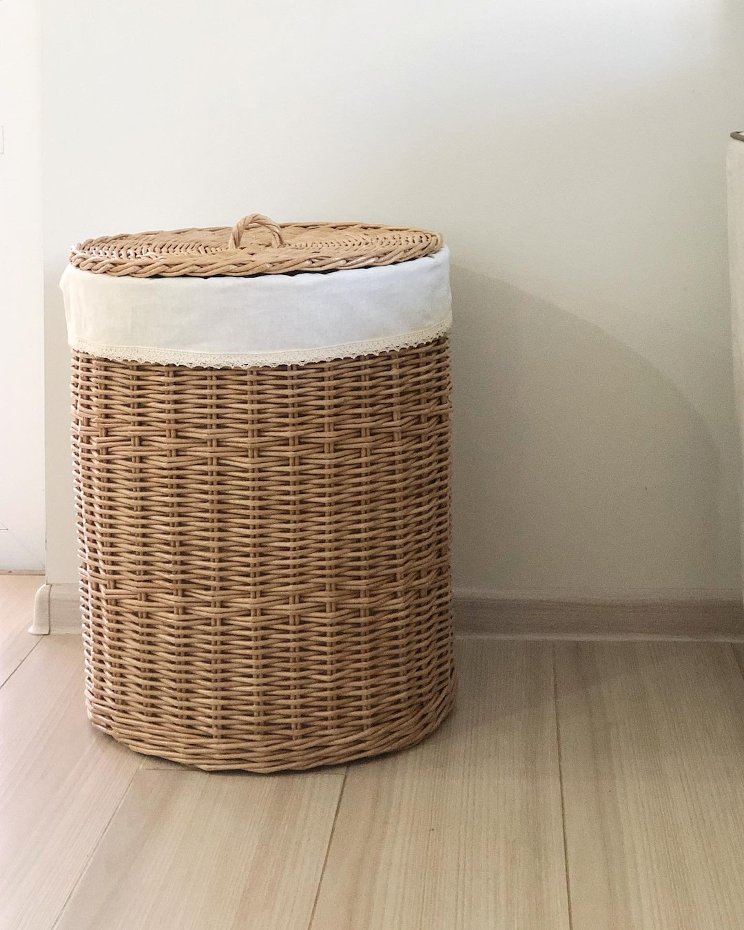 Natural Wicker Laundry Hamper Storage Basket With Lid Rattan Handmade ...