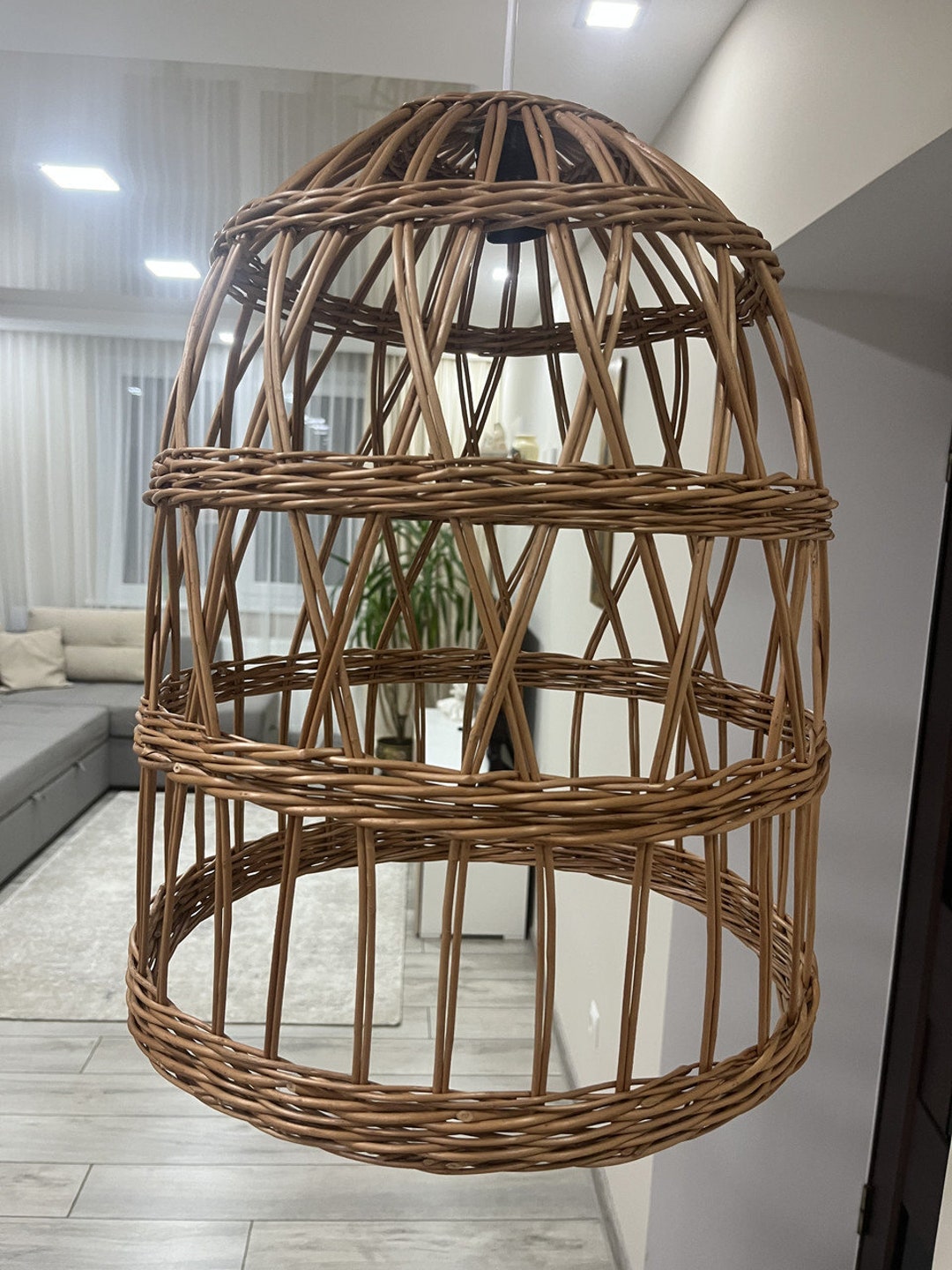 Abajur de vime feito à mão boho móveis rattan luminária pendente lustre ...