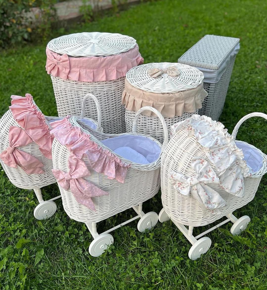 White Wicker Toy Storage Handmade Wicker Doll Stroller Ecofriendly ...
