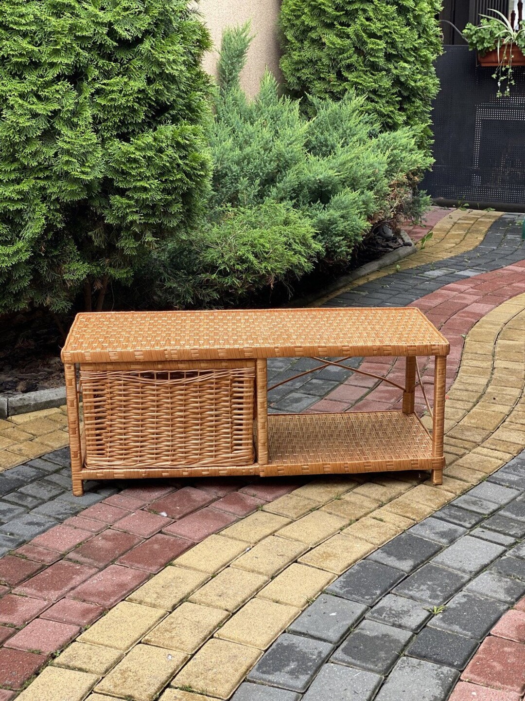Shoe Bench With Drawer Wicker Shoe Rack Natural Rattan Shoe Storage ...