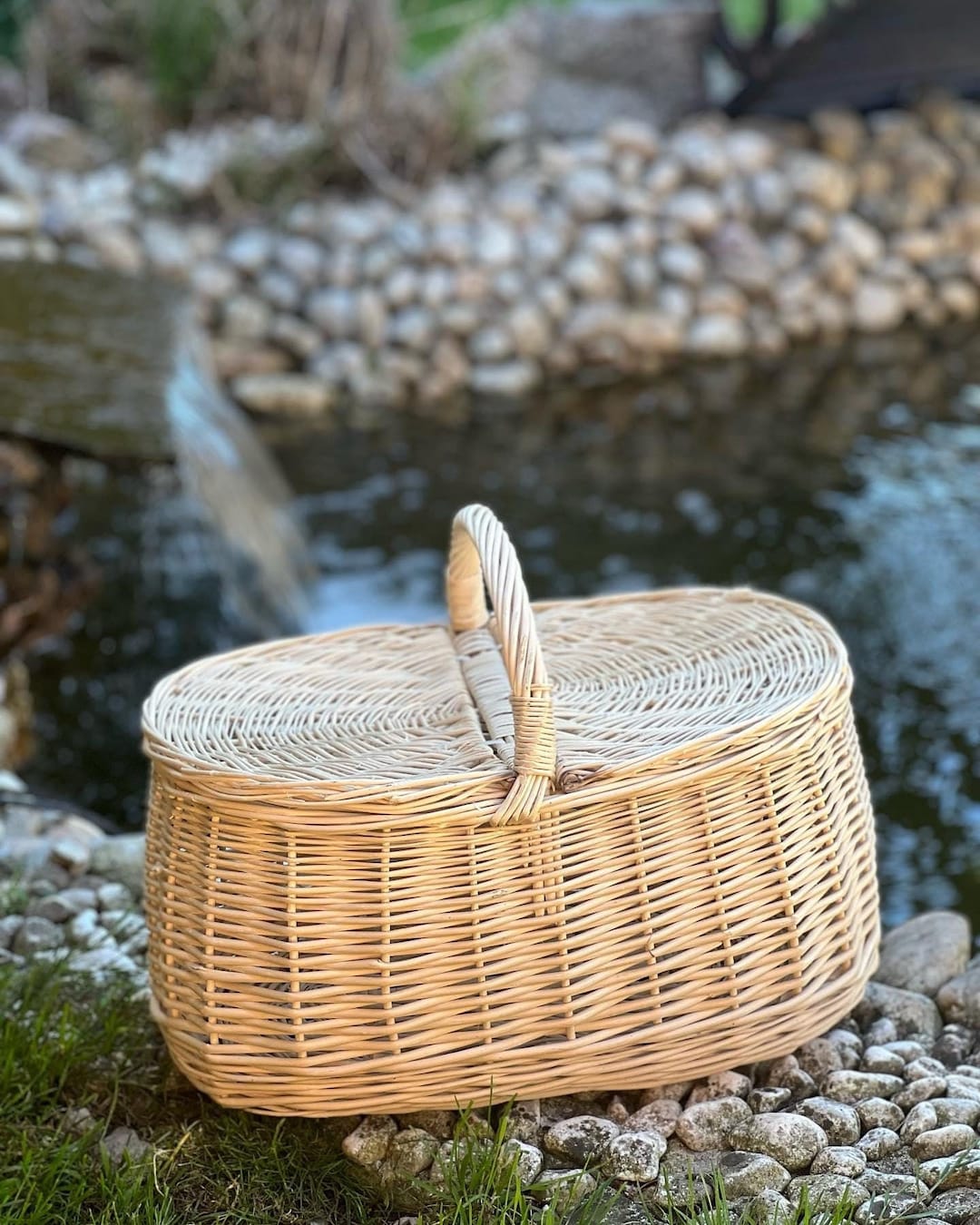 Natural Wicker Picnic Basket With Lid Handmade Fruit Basket Ecofriendly ...