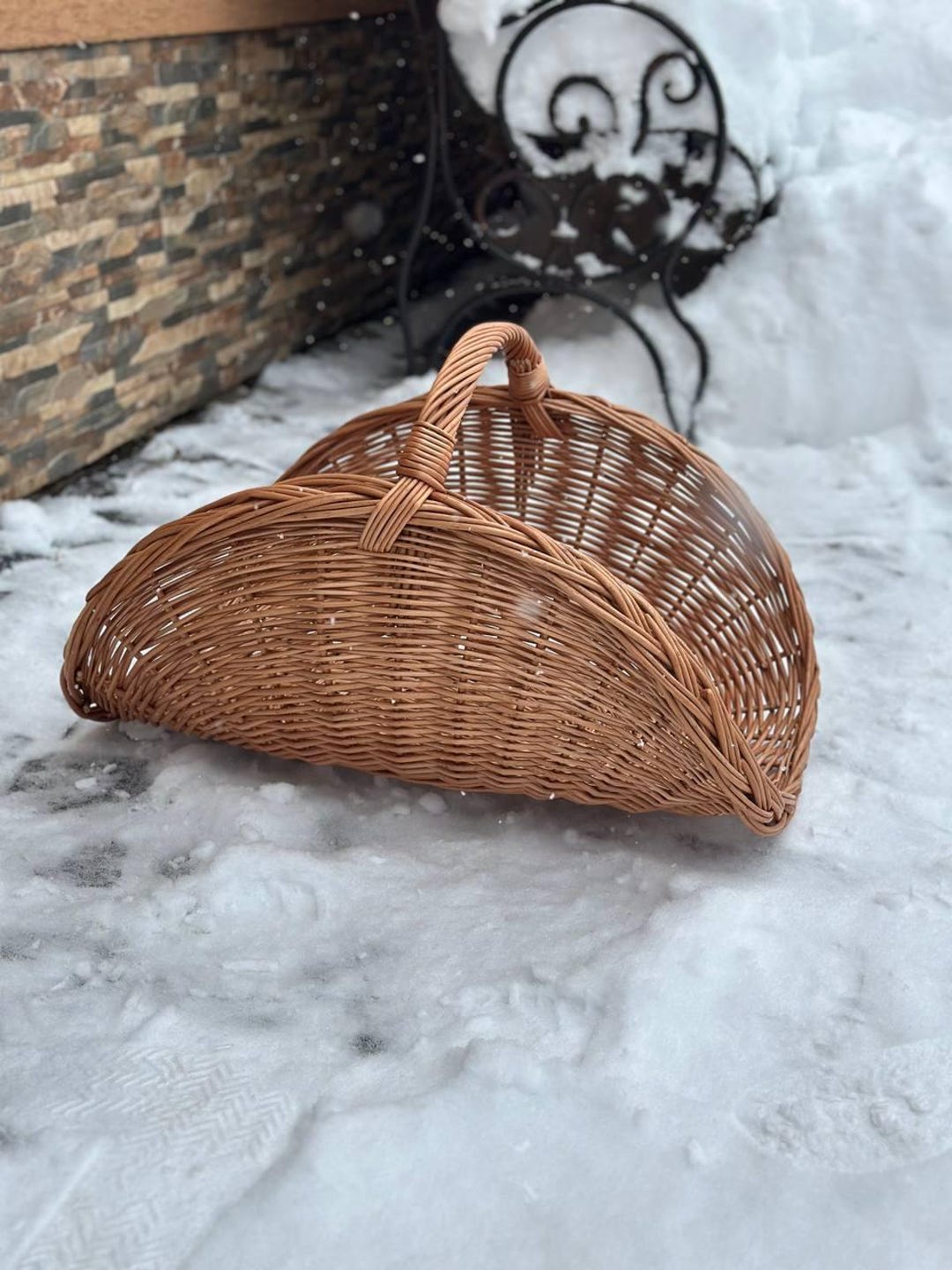 Wicker Firewood Basket With Handle Natural Wicker Log Carrier Firewood ...