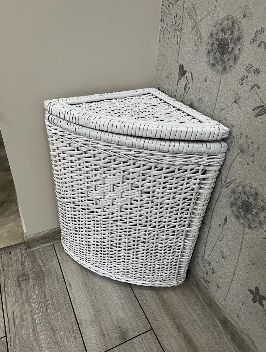 Wicker Corner Laundry Basket Rattan Organizer Wood Corner Hamper ...