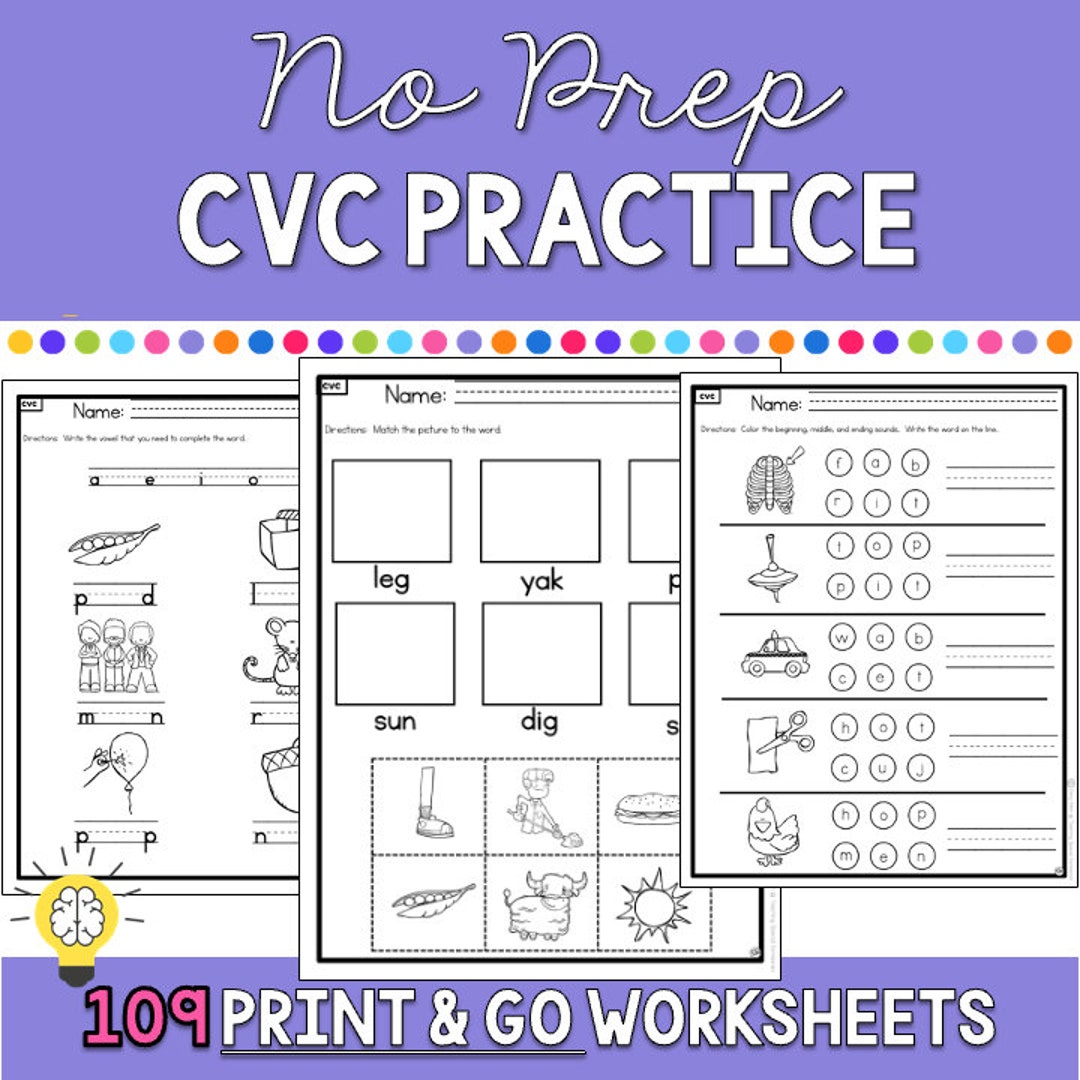 No-prep Phonics CVC Short Vowel Worksheets - Etsy