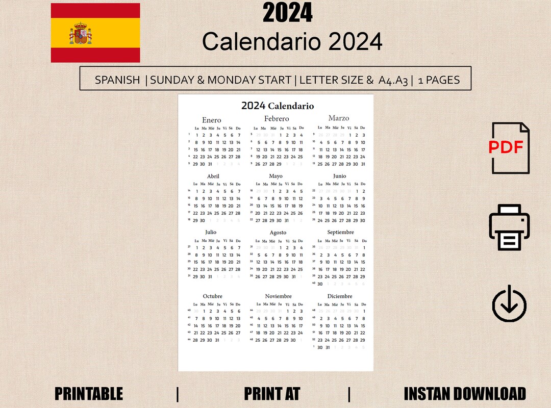Calendario 2024 En Español Calendario Para Imprimir Calendario ...
