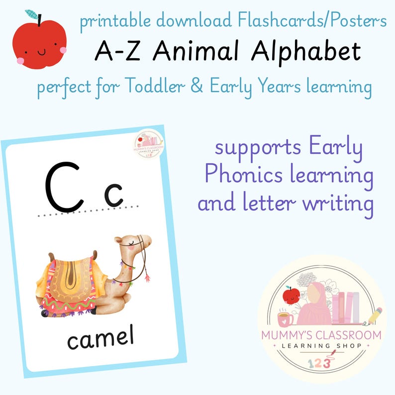 A-Z Animal Alphabet Posters - Phonics Learning Flashcards With Bright ...