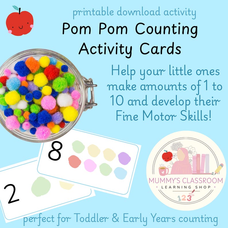Pom Pom Counting Cards Activity for Toddlers and Pre-school - 20 Cards ...