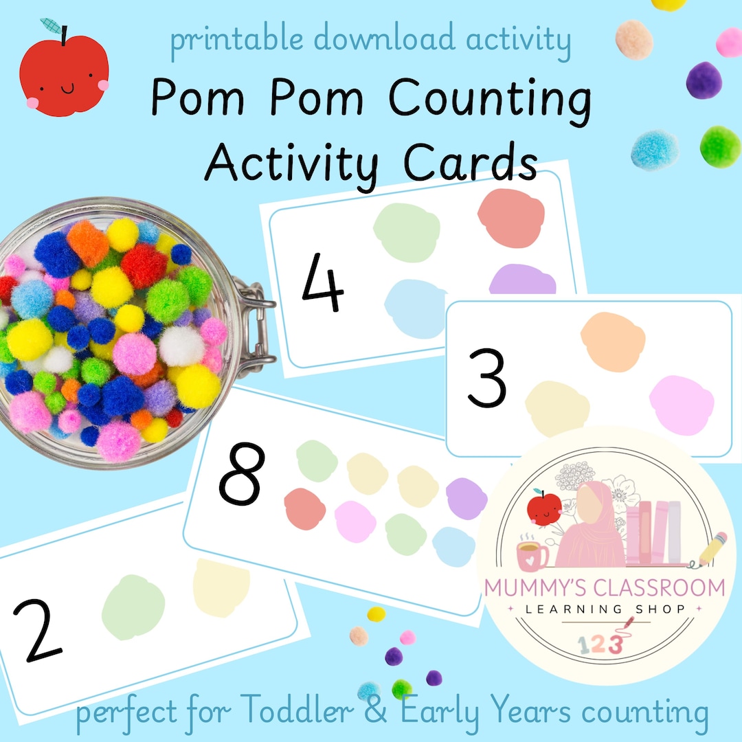 Pom Pom Counting Cards Activity for Toddlers and Pre-school - 20 Cards ...