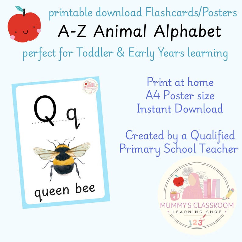 A-Z Animal Alphabet Posters - Phonics Learning Flashcards With Bright ...