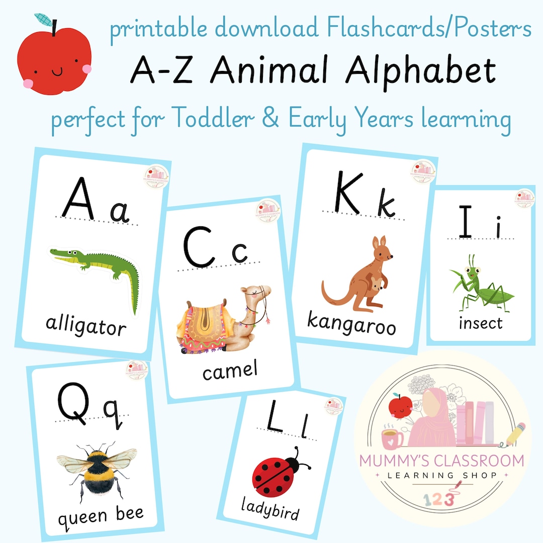 A-Z Animal Alphabet Posters - Phonics Learning Flashcards With Bright ...