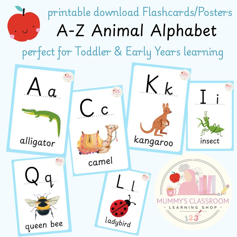 A-Z Animal Alphabet Posters - Phonics Learning Flashcards With Bright ...
