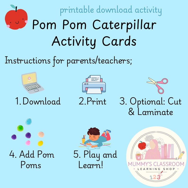 Pom Pom Caterpillar Activity: Fine Motor Skills, Colour Recognition ...